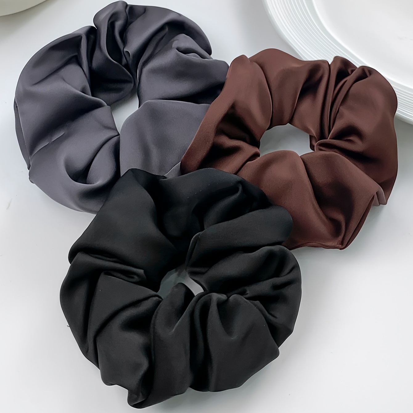 Solid Color Satin Scrunchies Set Soft Comfortable Hair Ties - Temu