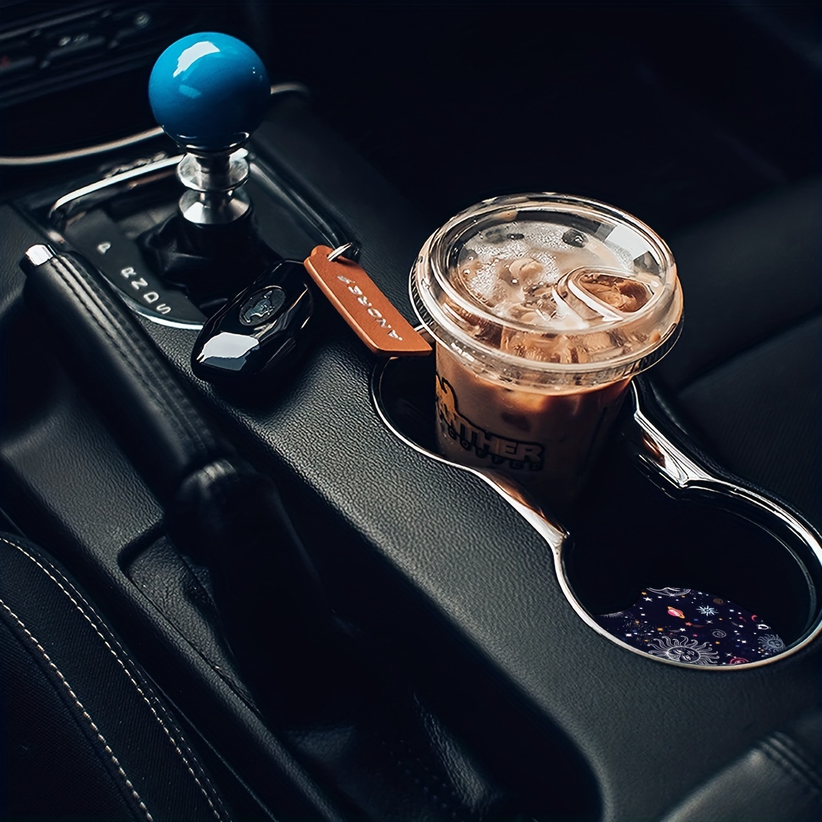 2pcs sun moon and star ceramic car coasters with cork back and finger ...