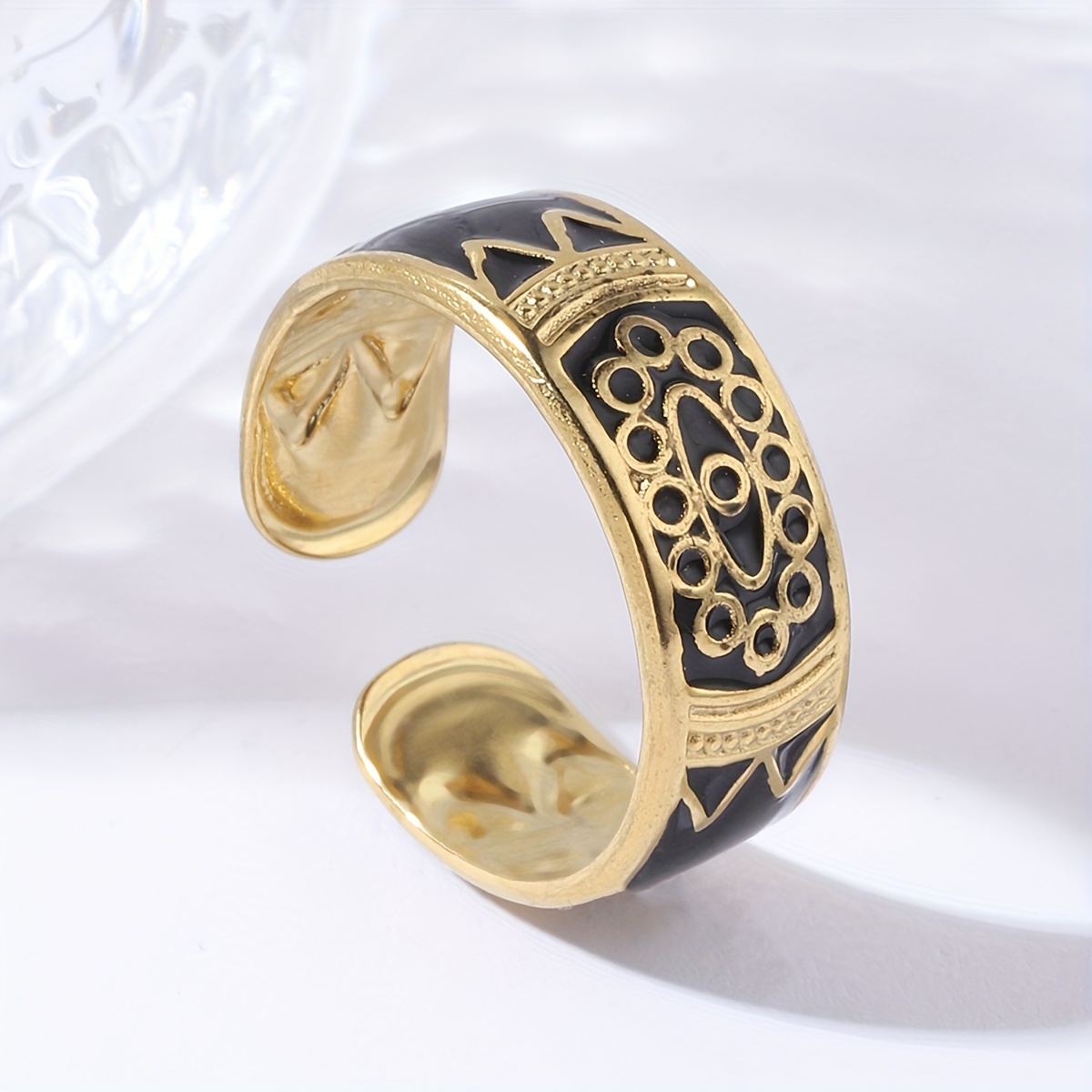 Men's Stainless Steel Ethnic Style Two-color Ring, Golden Yellow Vintage Opening Adjustable ...