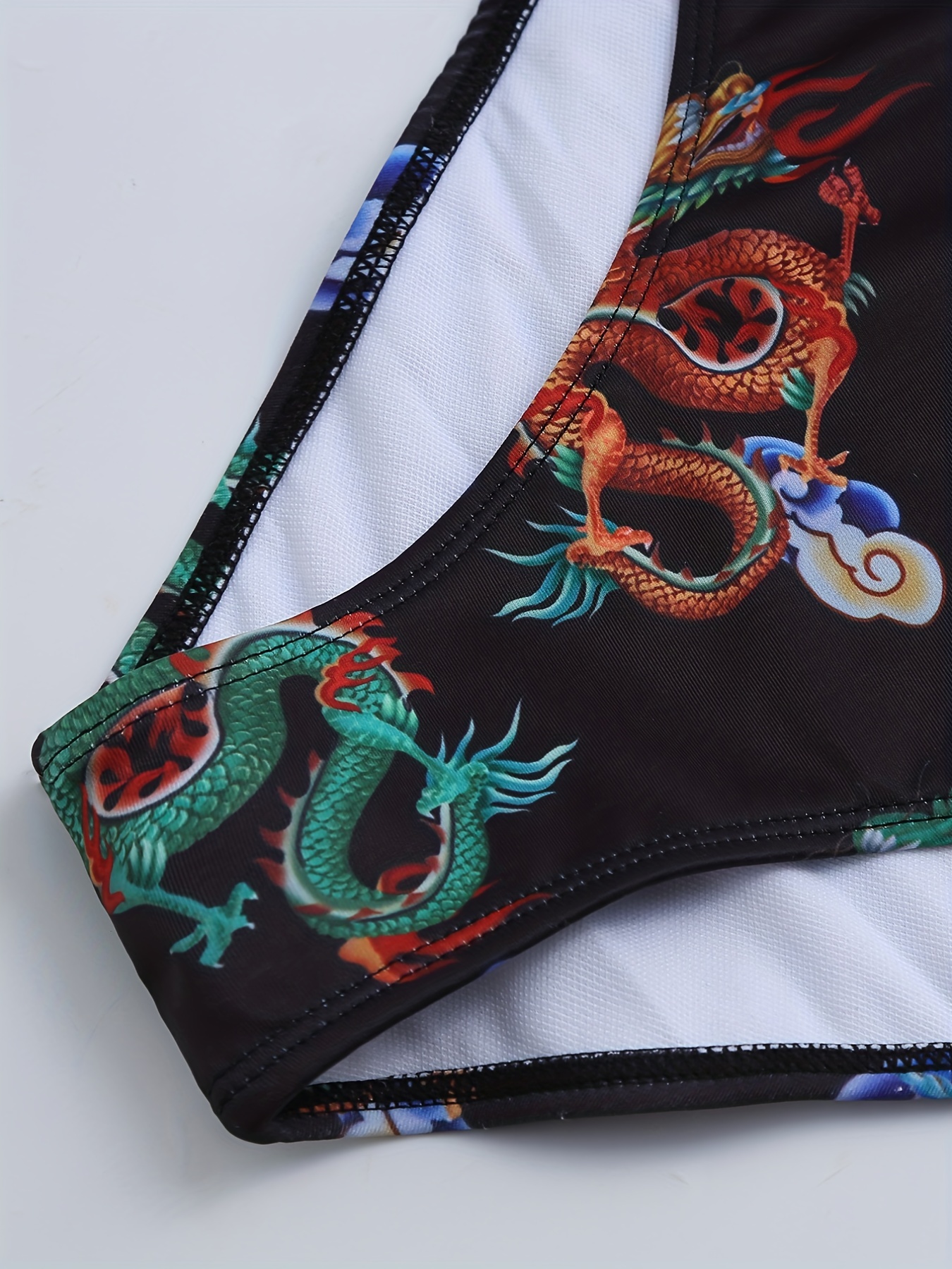 Chinese Dragon Loong Print Cross Tie Front Bikini Swimsuit - Temu