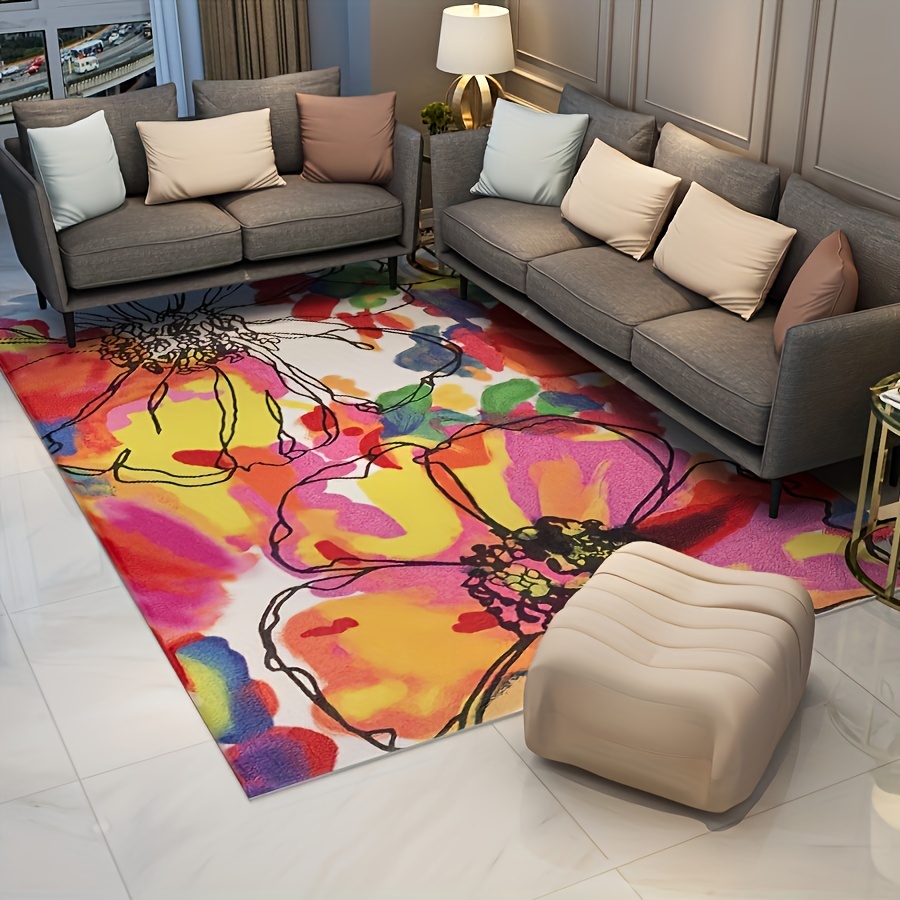 Watercolor Area Rug Floral Pattern Carpet Hand Washable Rug - Temu New ...