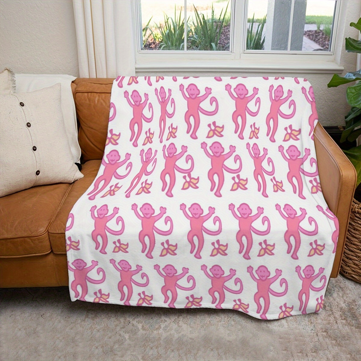 Cute Kawaii Monkey Print Flannel Blanket Gift Square Blanket - Temu ...