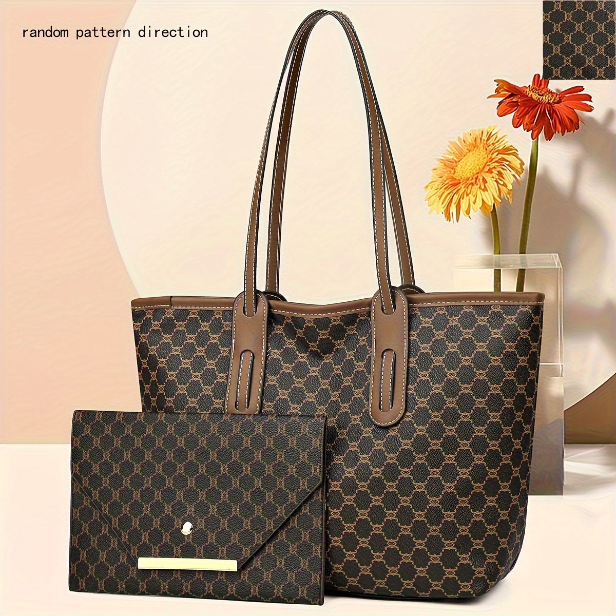 Classic Geometric Pattern Tote Bag Set Textured Vintage - Temu Canada