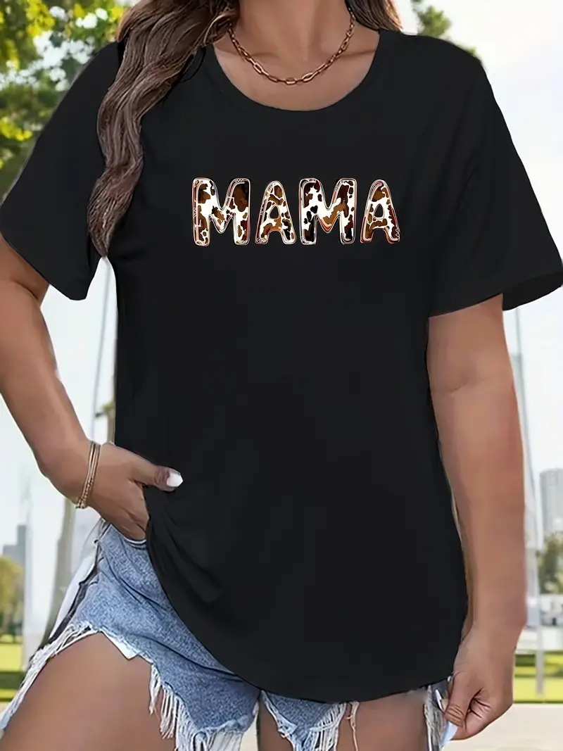 Plus Size Letter Print T Shirt Short Sleeve Crew Neck Casual Temu Denmark