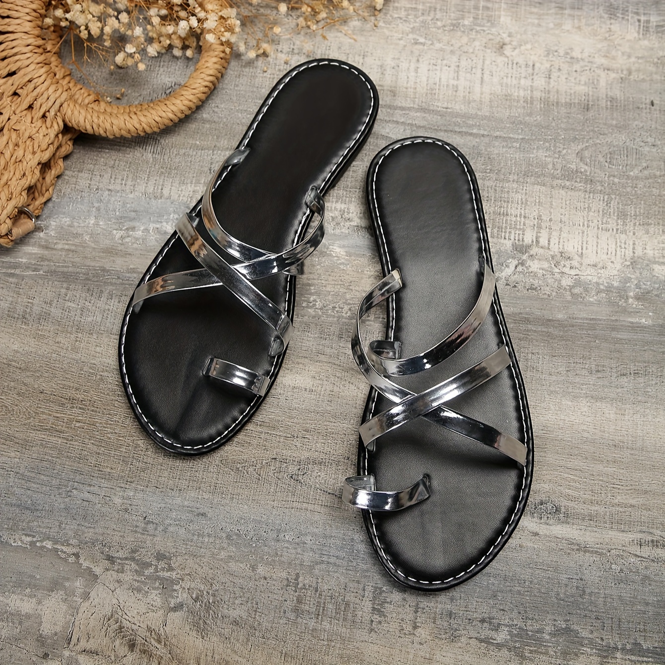 Women's Loop Toe Slide Sandals Casual Open Toe Flat Summer - Temu ...