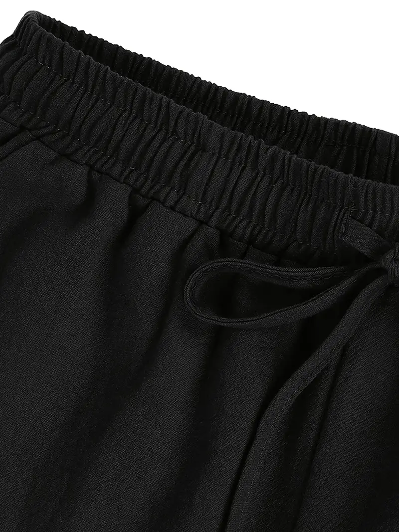 Solid Elastic Drawstring Pants Slant Pocket Wide Leg Pants Temu