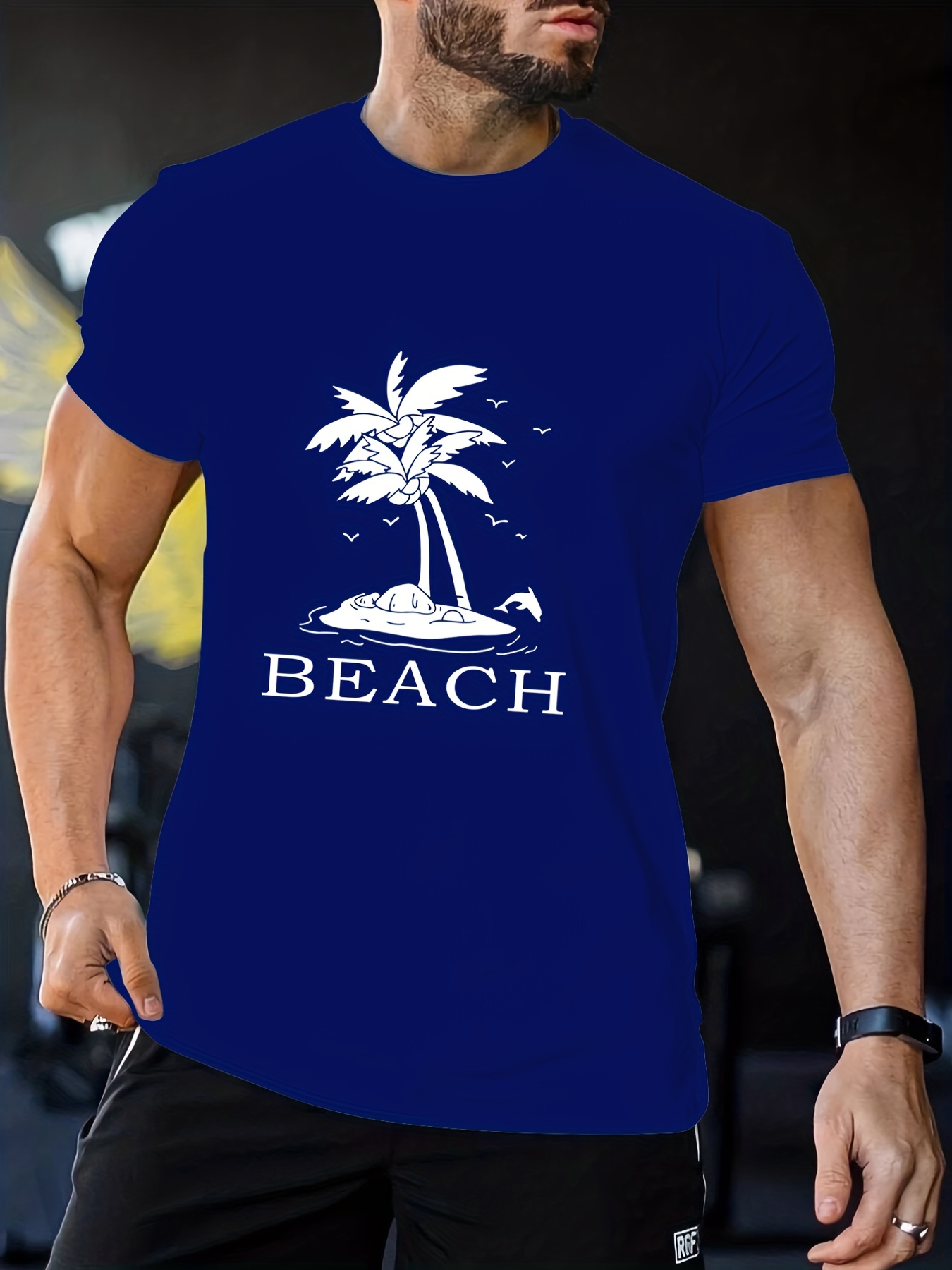 beach print short sleeve t shirts men plus size stretchy - Temu Philippines