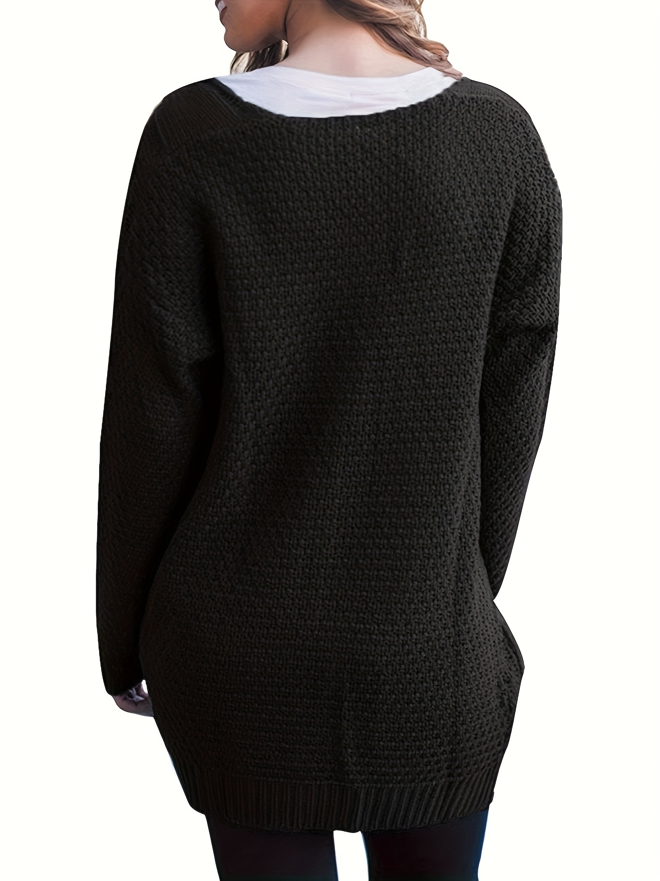 Solid Length Knit Cardigan Casual Open Front Long Sleeve - Temu Australia