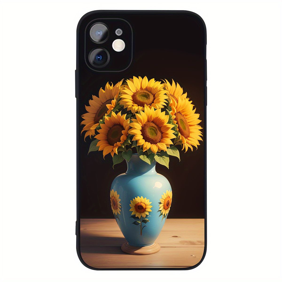 Black Matte Phone Case Beautiful Vase Sunflower Print - Temu New Zealand