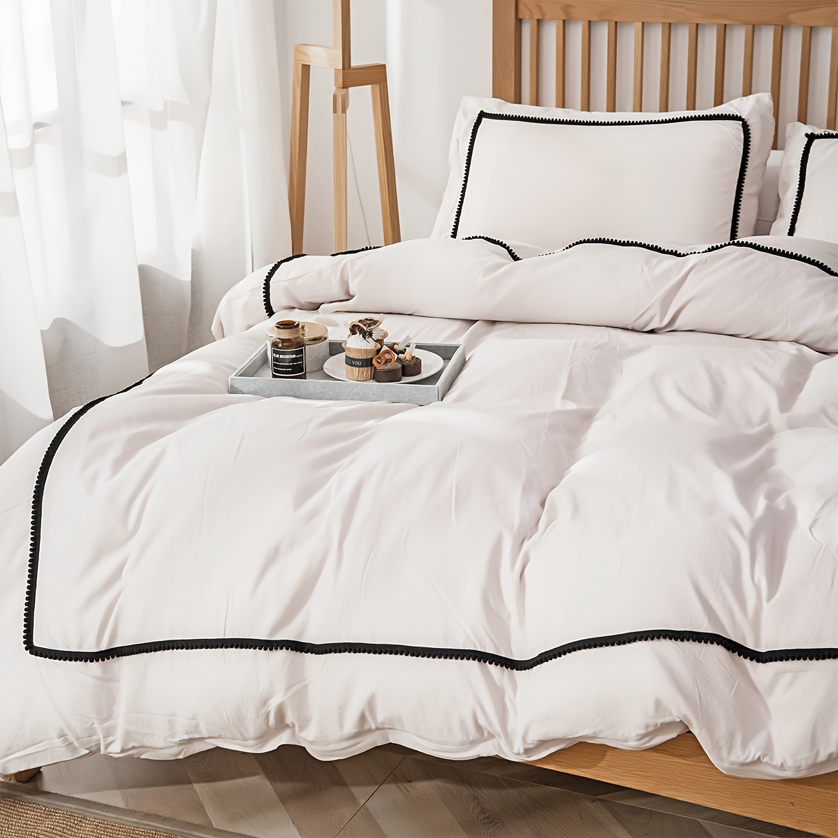 Duvet Cover Set Elegant Boho Solid Color Bedding Set Pompom - Temu ...