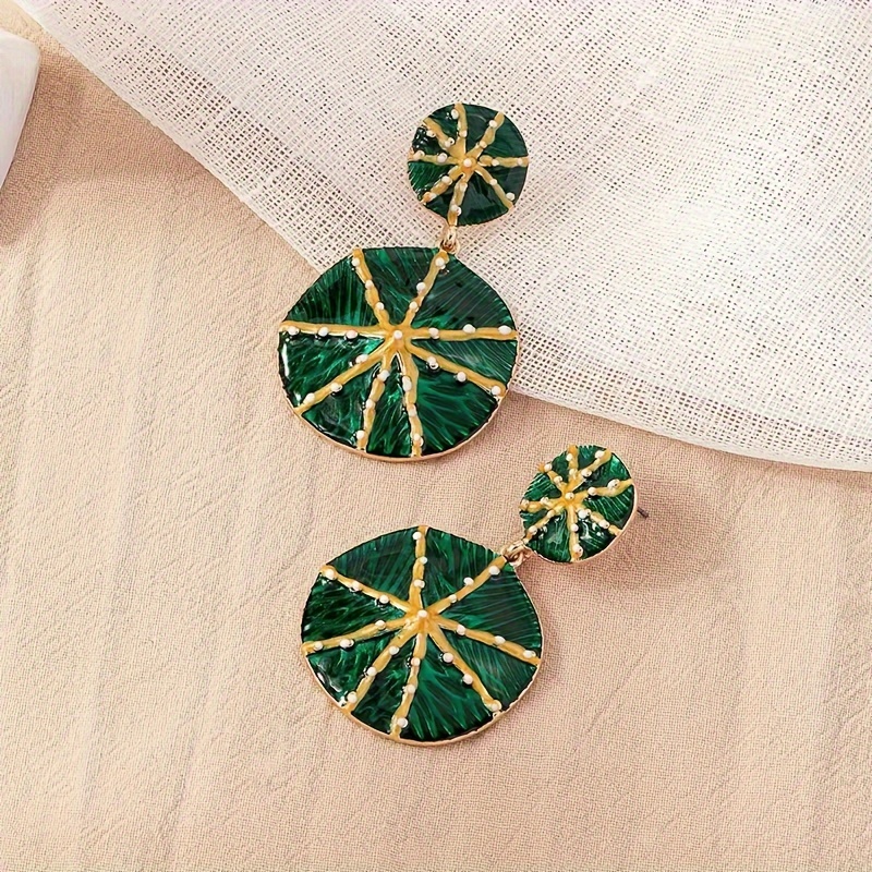 Green Lotus Leaf Design Dangle Earrings Bohemian Vacation - Temu United ...