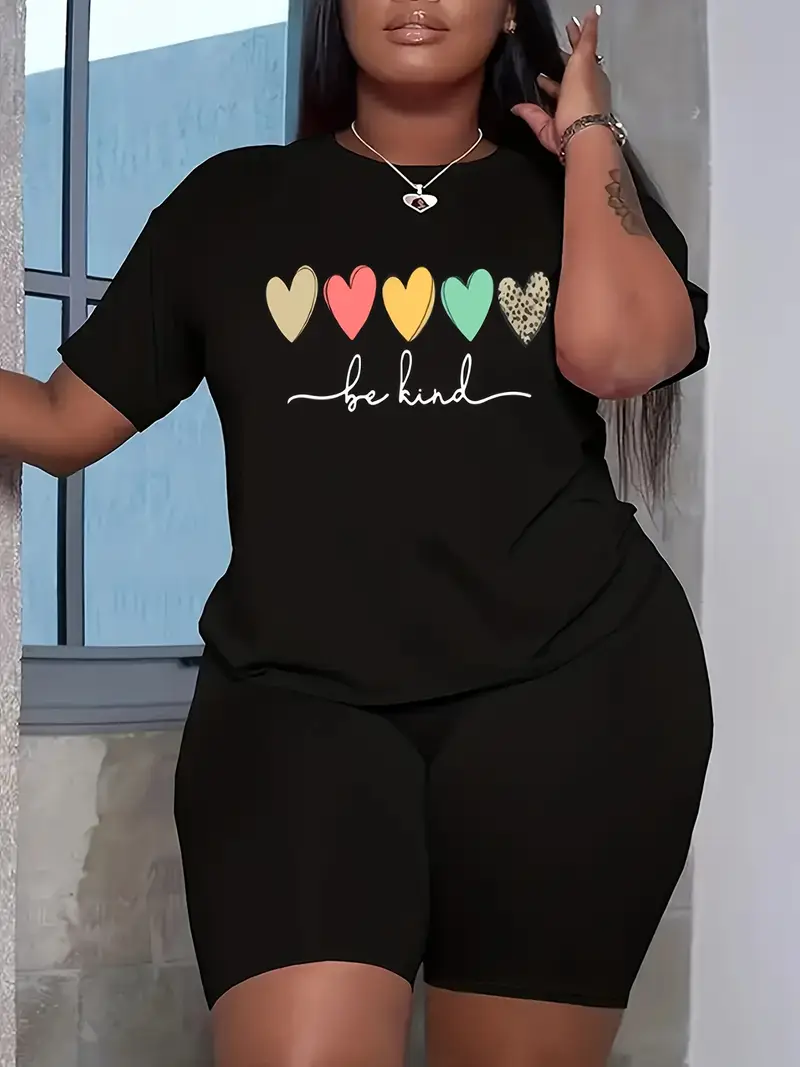 Plus Size Graphic Print Two Piece Short Sleeve T Shirt Temu Canada