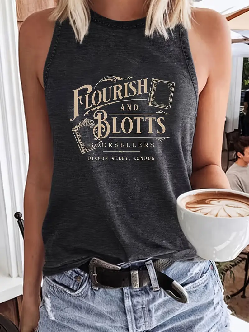 Letter Print Crew Neck Tank Top Casual Sleeveless Top Summer Temu