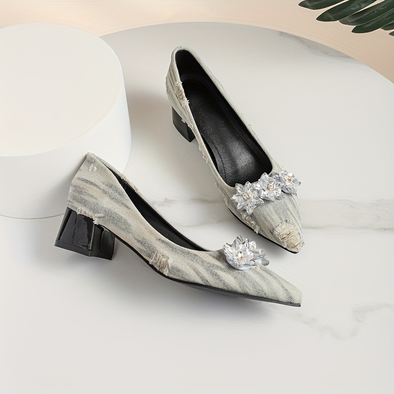 Women's Solid Color Dress Shoes Rhinestone Floral Soft Sole - Temu ...