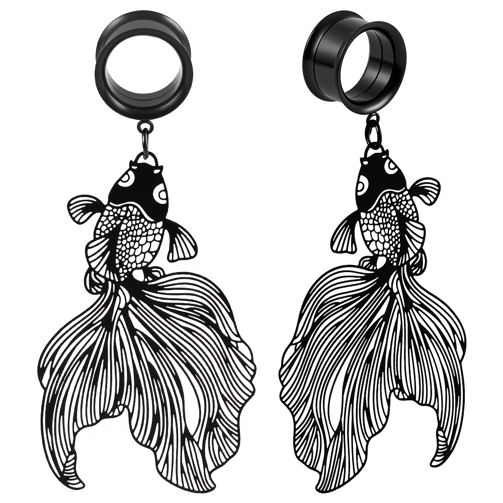 2pcs Hypoallergenic Stainless Steel Dangle Ear Plugs Punk Style Gothic ...