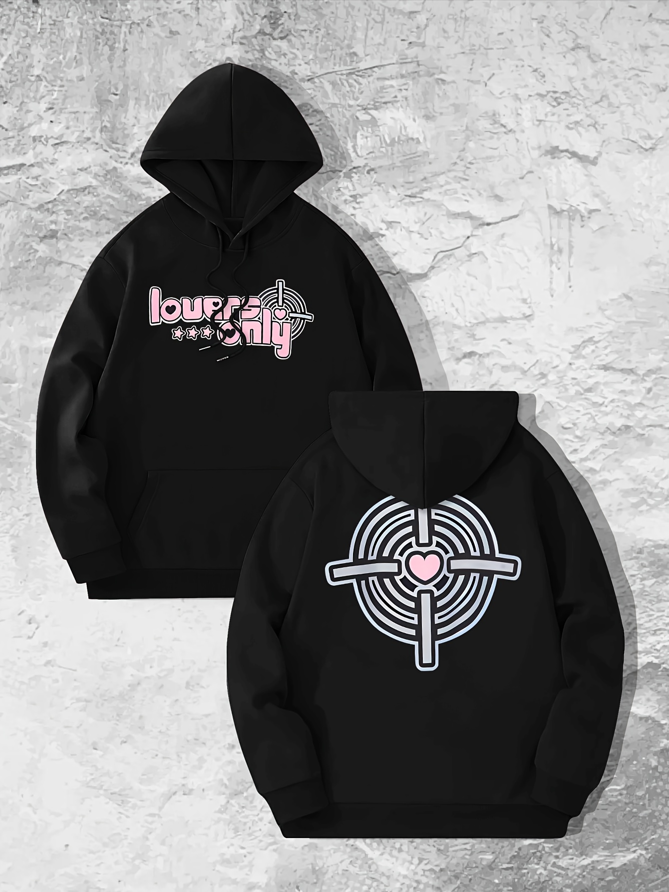 Creative Love Heart Print Kangaroo Pocket Hoodie Casual Long - Temu Canada