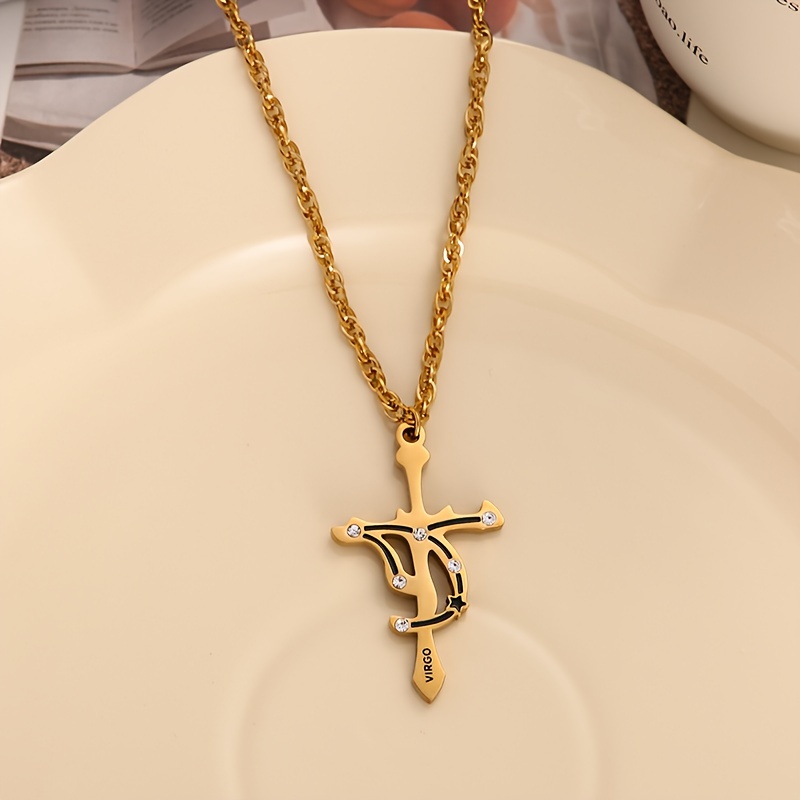 Cross Necklace 12 Zodiac Signs A Gift Titanium Steel Pendant - Temu ...