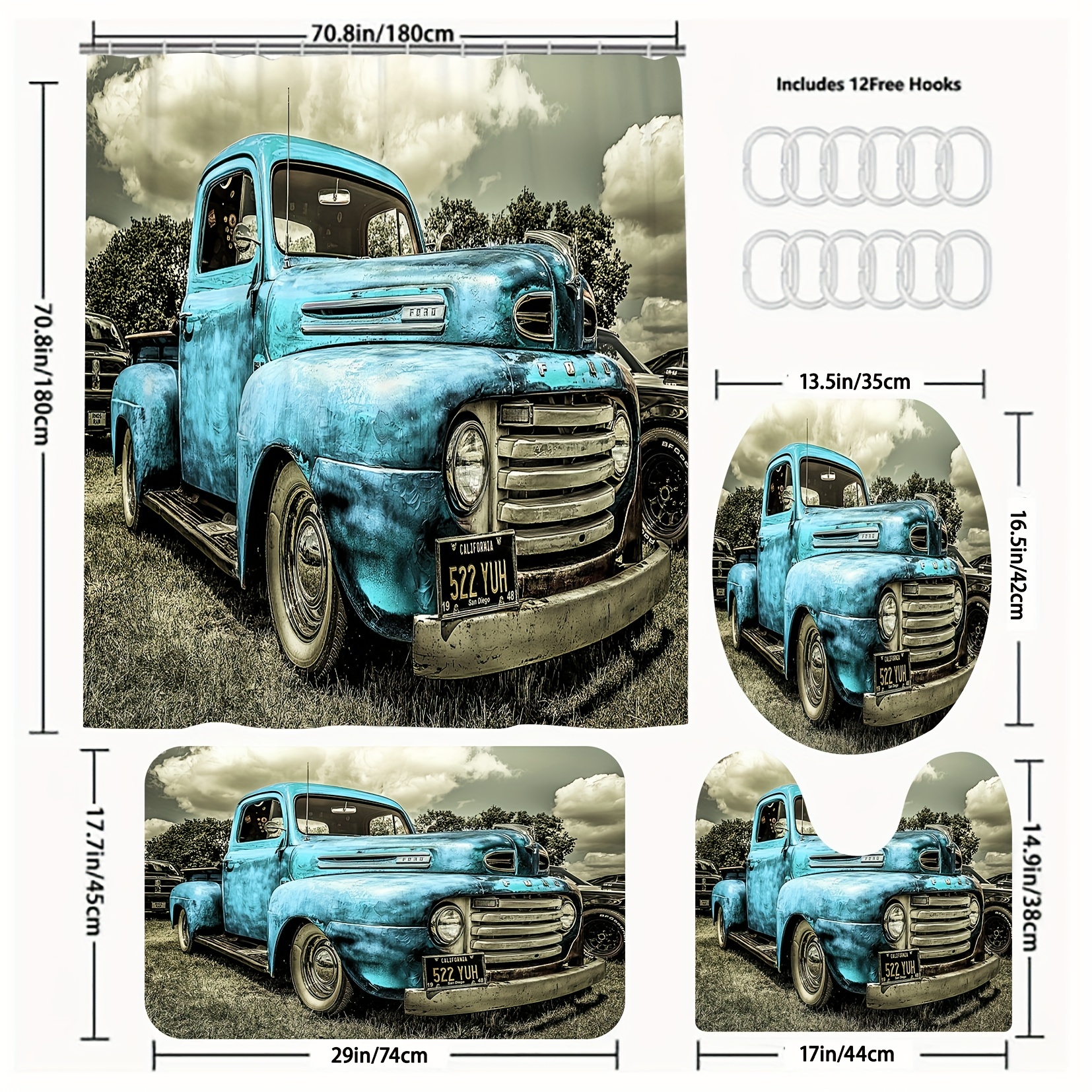 1 3 4pcs blue truck pattern bathroom set non slip bathroom - Temu ...