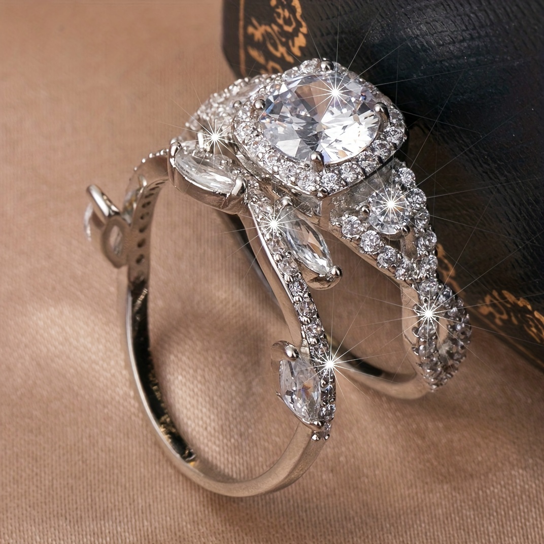 Glamorous Stacking Rings Silver Plated Paved Shining Gemstone Classy ...
