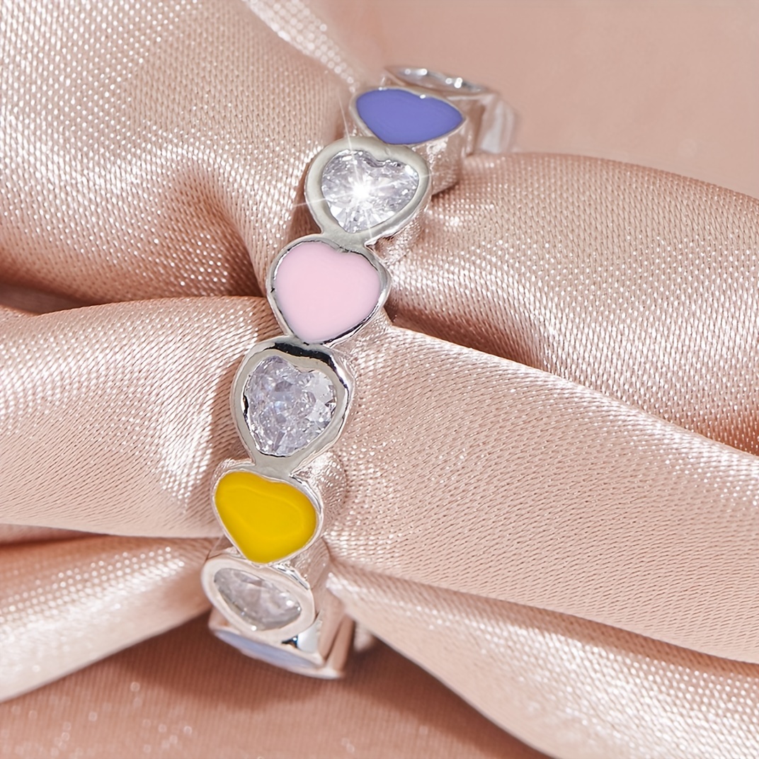 Coquette Style Band Ring Inlaid Cute Heart Shape Zirconia - Temu United ...