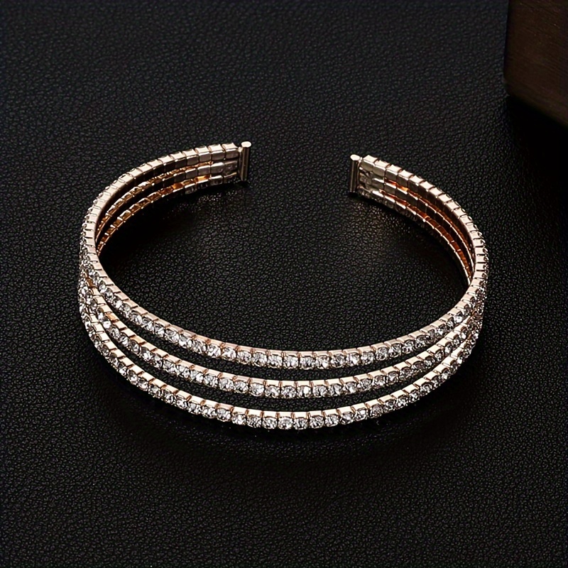 Full Rhinestones Bride Elastic Bracelet 6 Rows 4 Rows 3 Rows - Temu United Kingdom