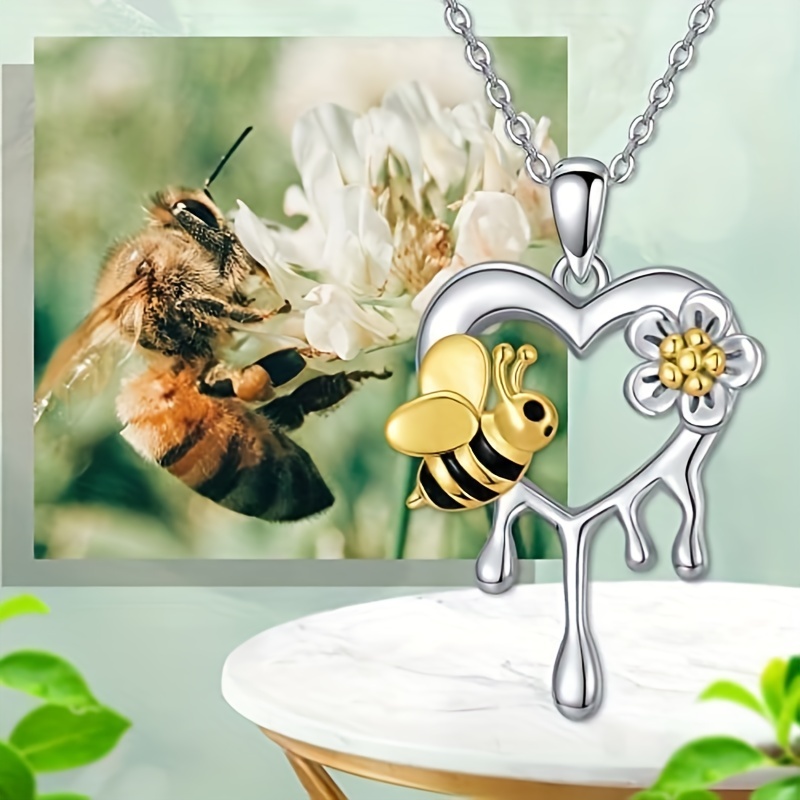 Fashion Creative Heart Shaped Bee Pendant Necklace Jewelry - Temu Australia