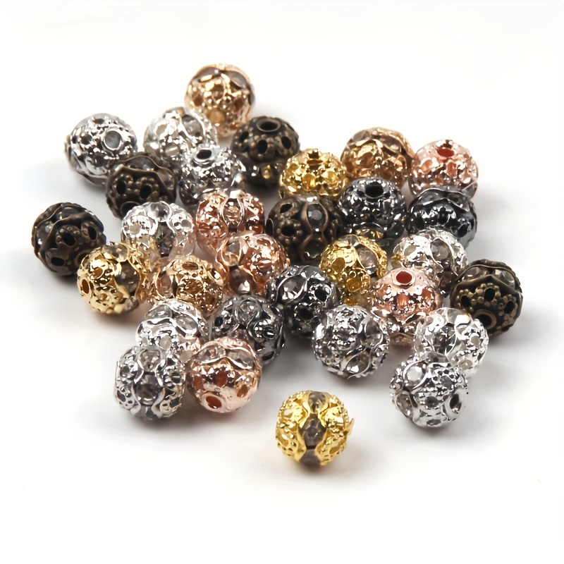 Mixed Color Hollow Round Copper Beads Inlaid Rhinestones - Temu Ireland