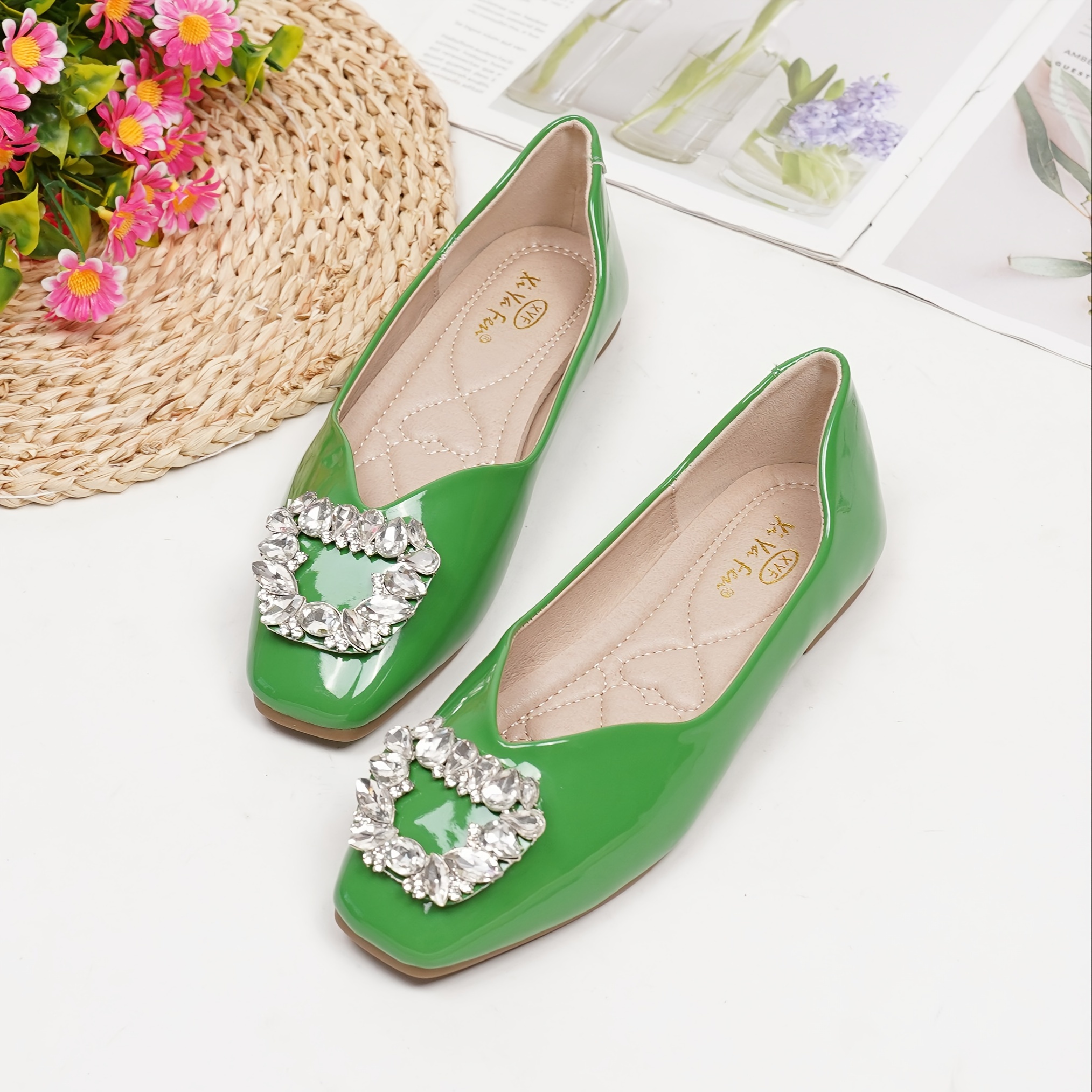 Womens Rhinestone Buckle Decor Flats Shallow Mouth Slip - Temu United ...
