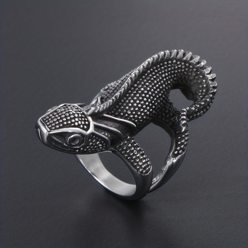 Titanium Steel Retro Punk Lizard Decor Ring Suitable Daily - Temu ...