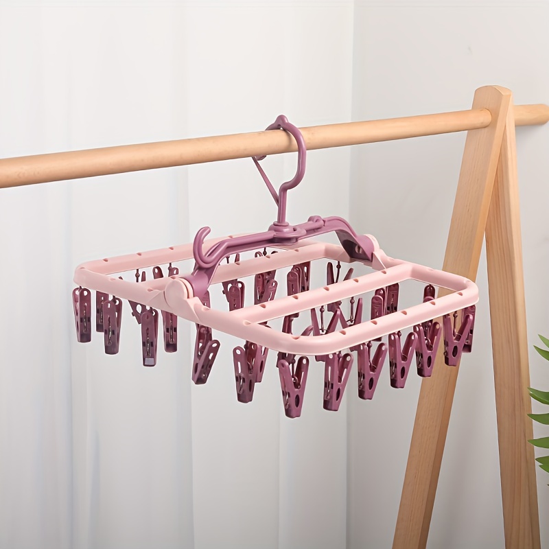 Clothes Rack 32 Pins Clips Foldable Clothes Hanger Socks - Temu Canada