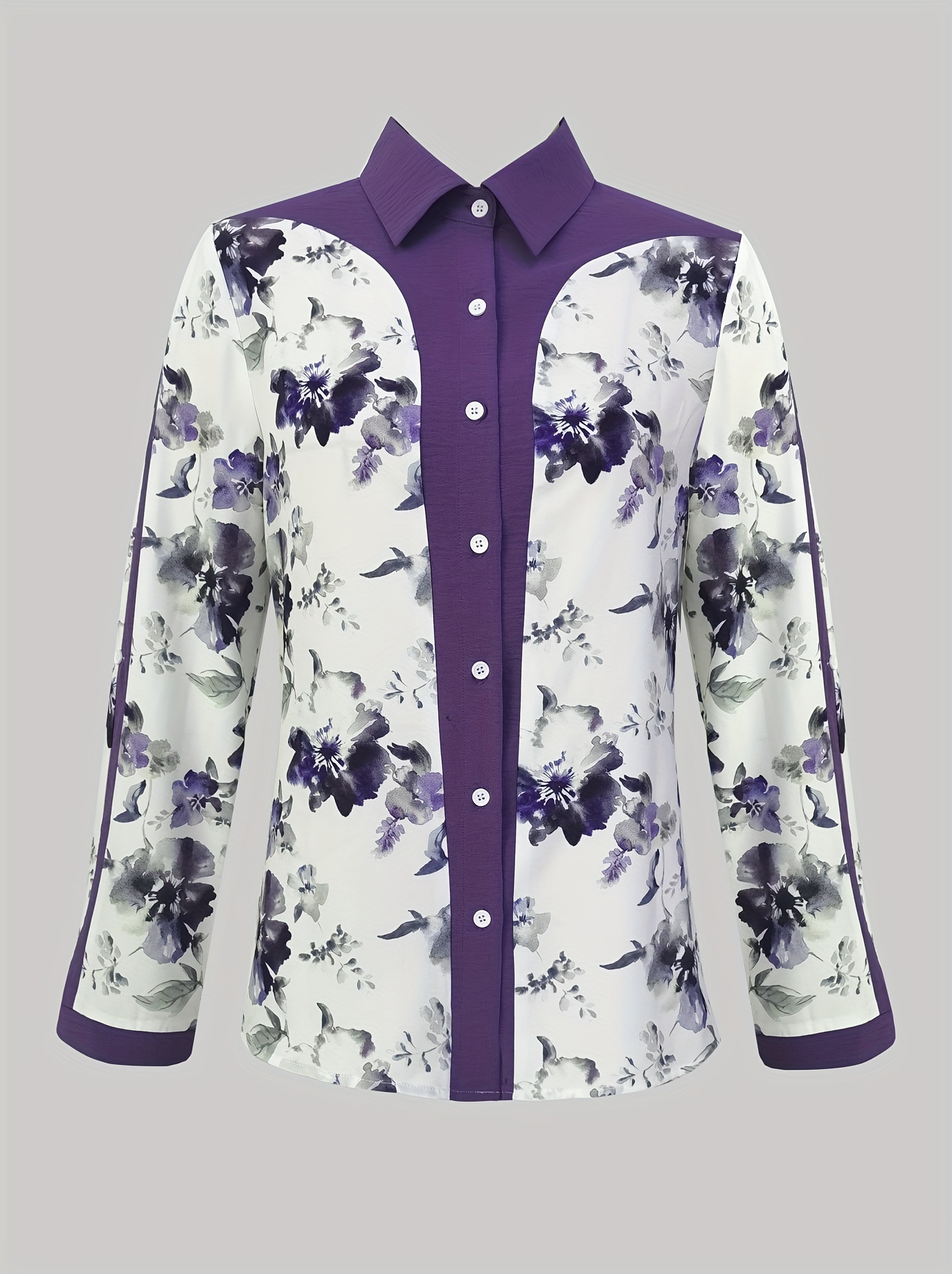 Floral Print Button Front Shirt Casual Long Sleeve Lapel Regionname