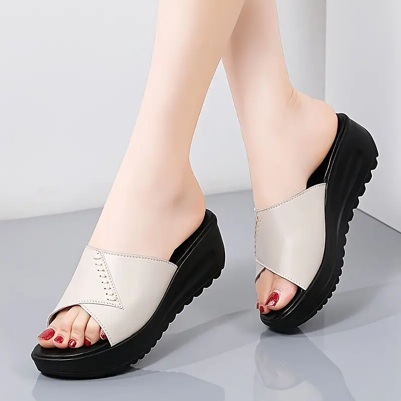 Womens Platform Slide Sandals Peep Toe Solid Color Slip Temu South