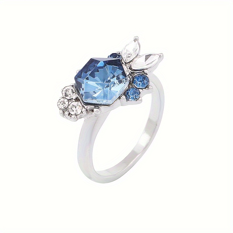 Blue Geometric Hexagonal Cubic Zirconia Decor Ring Elegant - Temu ...