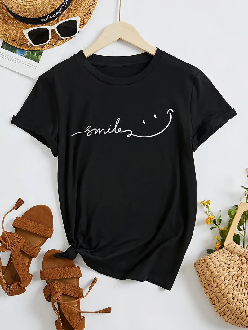 グラフィックプリントクルーネックtシャツ 春夏用のショートスリーブtシャツ 女性用の衣服 Temu Japan