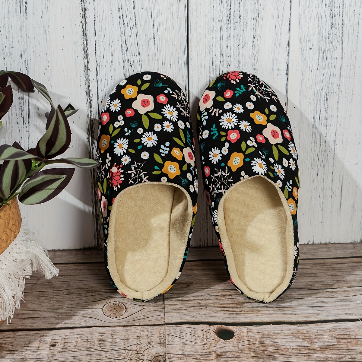 Womens Plaid Winter Slippers Closed Toe Soft Sole Flat Mute - Temu ...