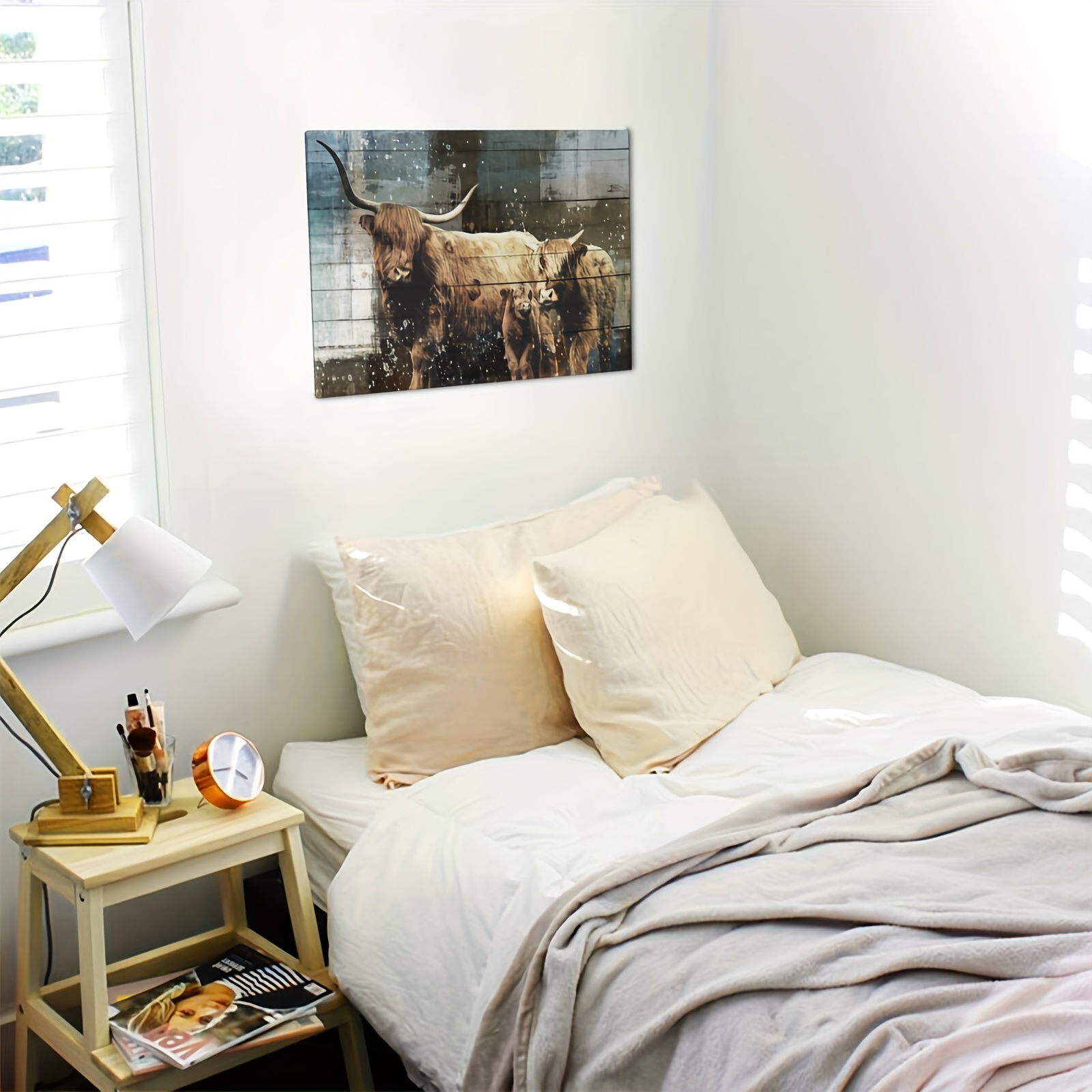 Framed Country Style Canvas Print Poster Western Brown Cow - Temu New ...