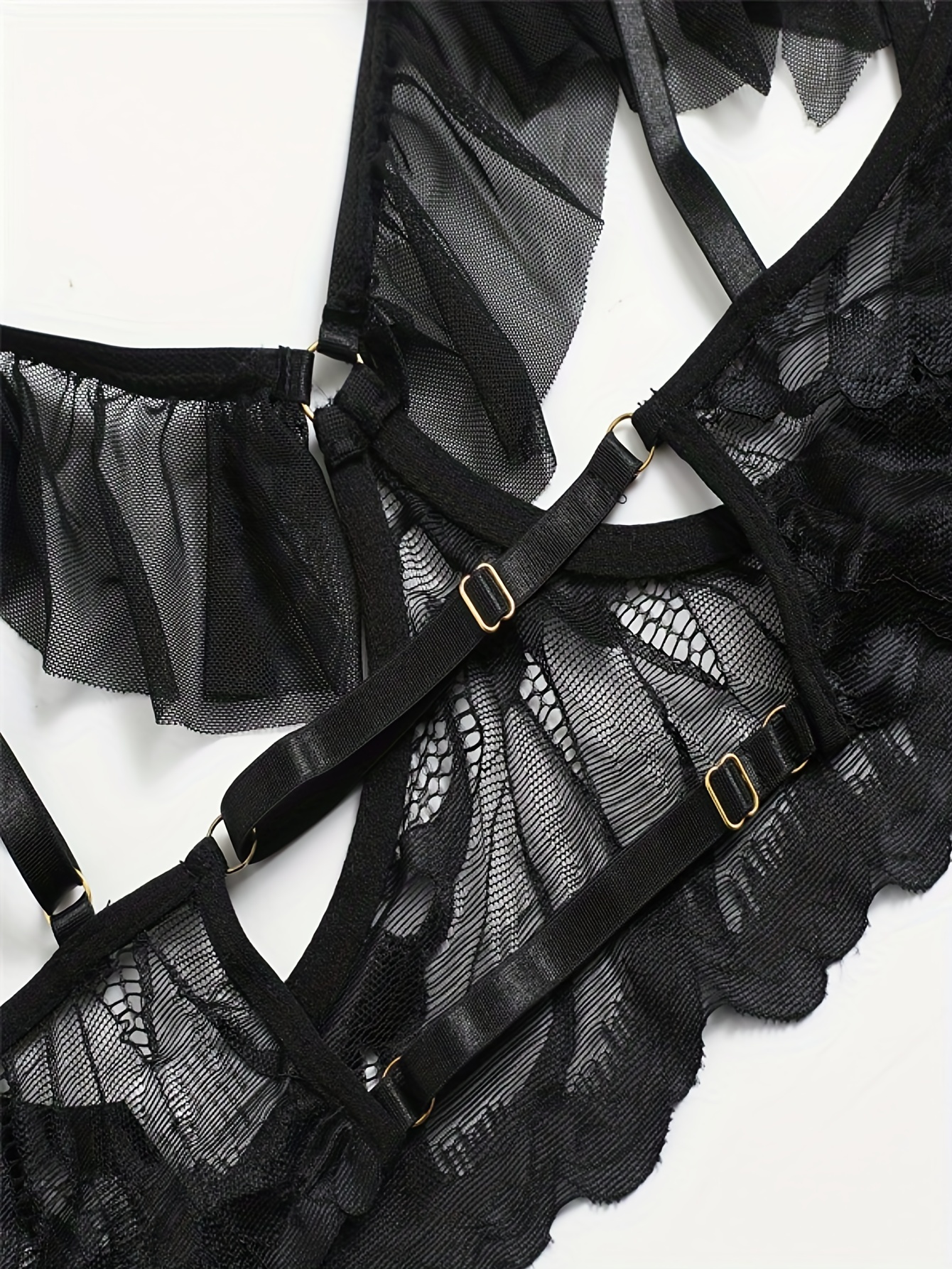 Plus Size Contrast Mesh Semi Sheer Sexy Lingerie Set Womens Temu