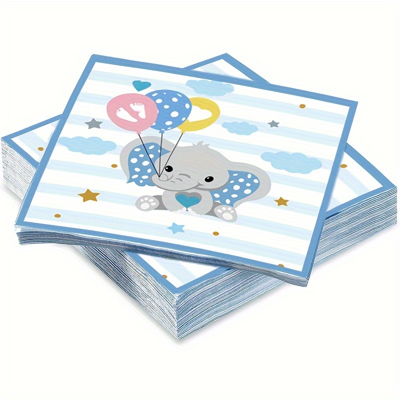Blue Cartoon Elephant Forest Animal Theme Party Napkins - Temu Australia