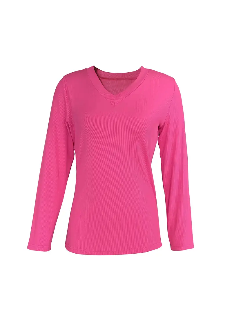 Ribbed V Neck T Shirt Casual Long Sleeve Top Regionname