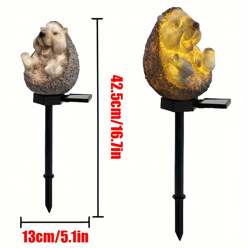 1pc Solar Animal Light Outdoor Yard Resin Hedgehog Ground Plug In Led ...