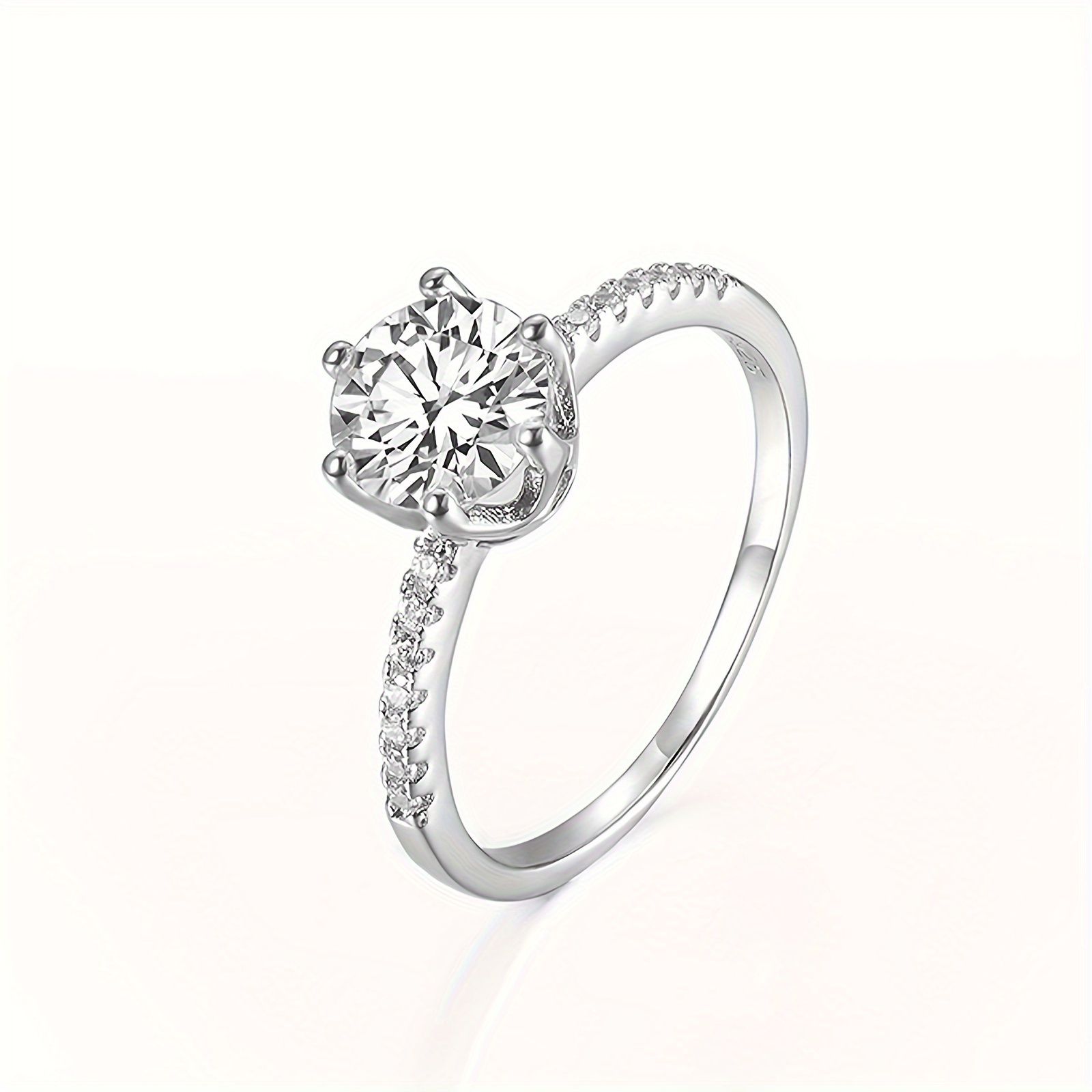 S925 Silver Six Prong Round Inlaid Cubic Zirconia Ring Gift - Temu Canada