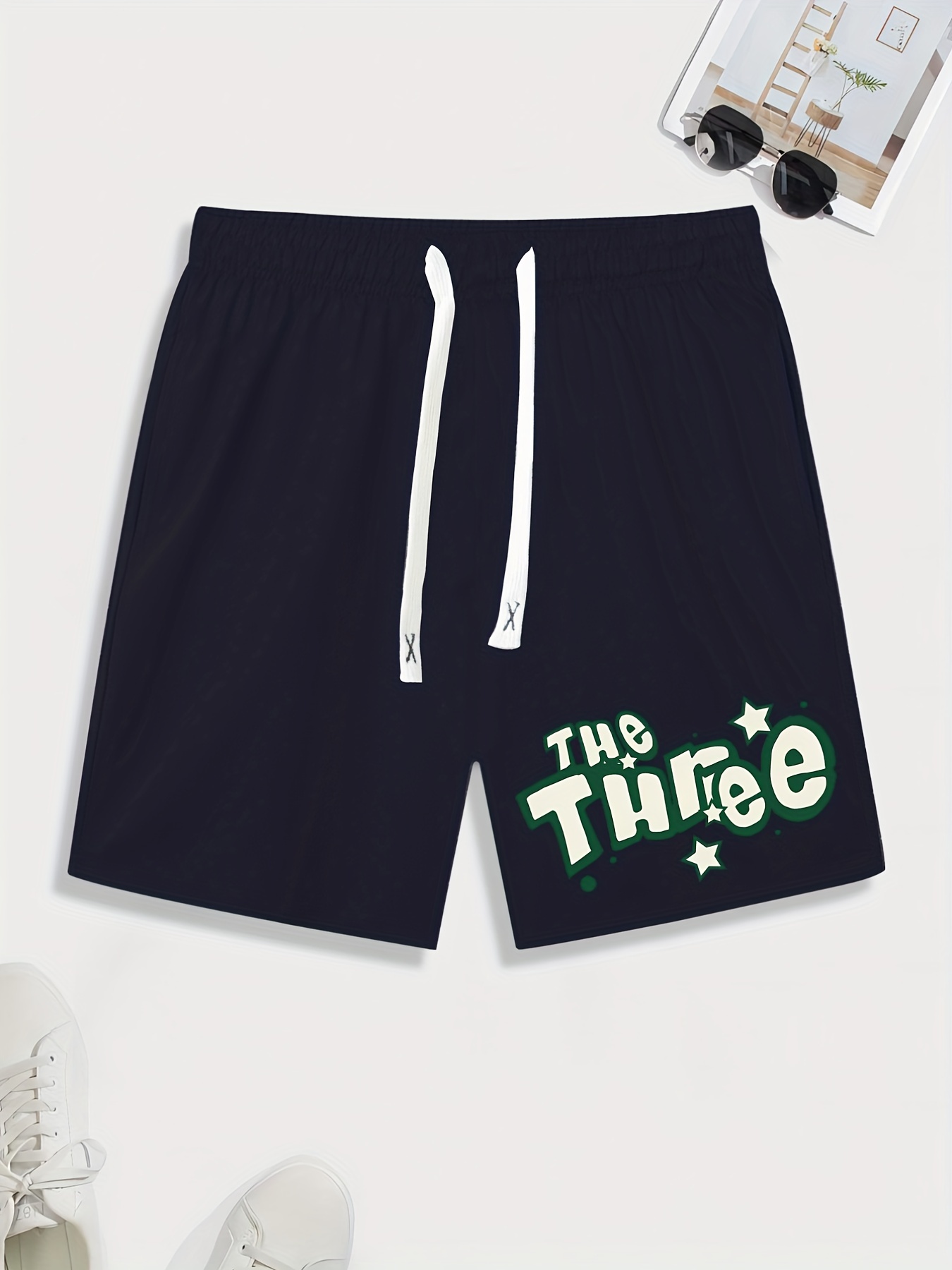 Men's Three Print Shorts Casual Slightly Stretch Drawstring - Temu Norway