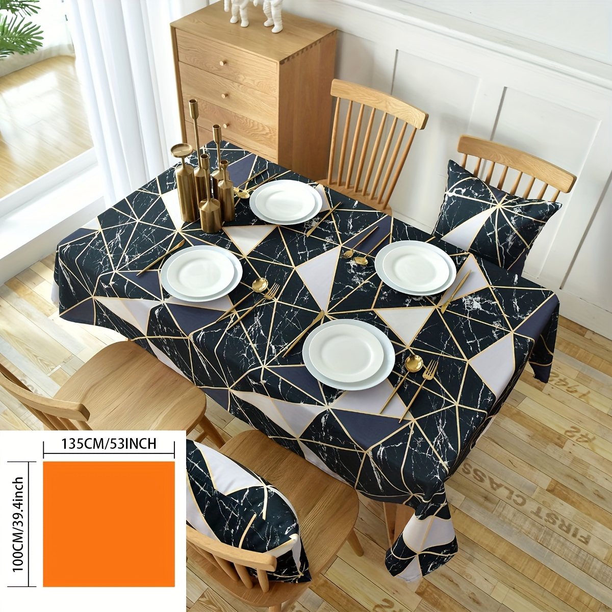 Nappe En Polyester Table Décoration Table Géométrique Noire - Temu France