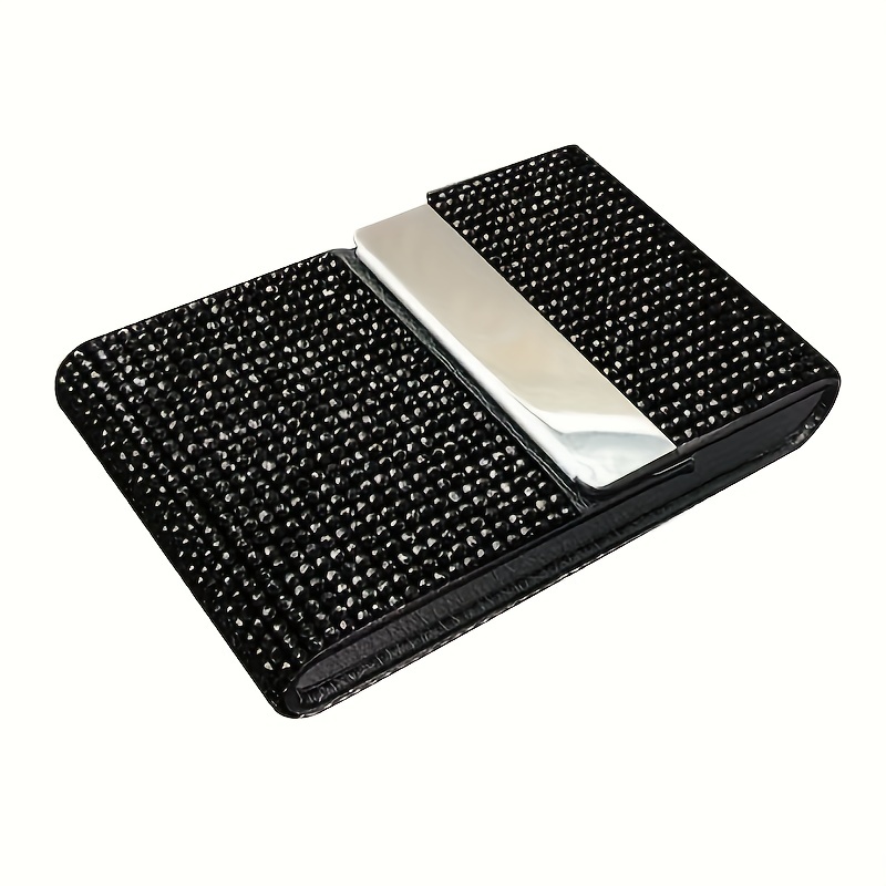 Trendy Rhinestone Decor Card Holder Portable Magnetic - Temu United Kingdom