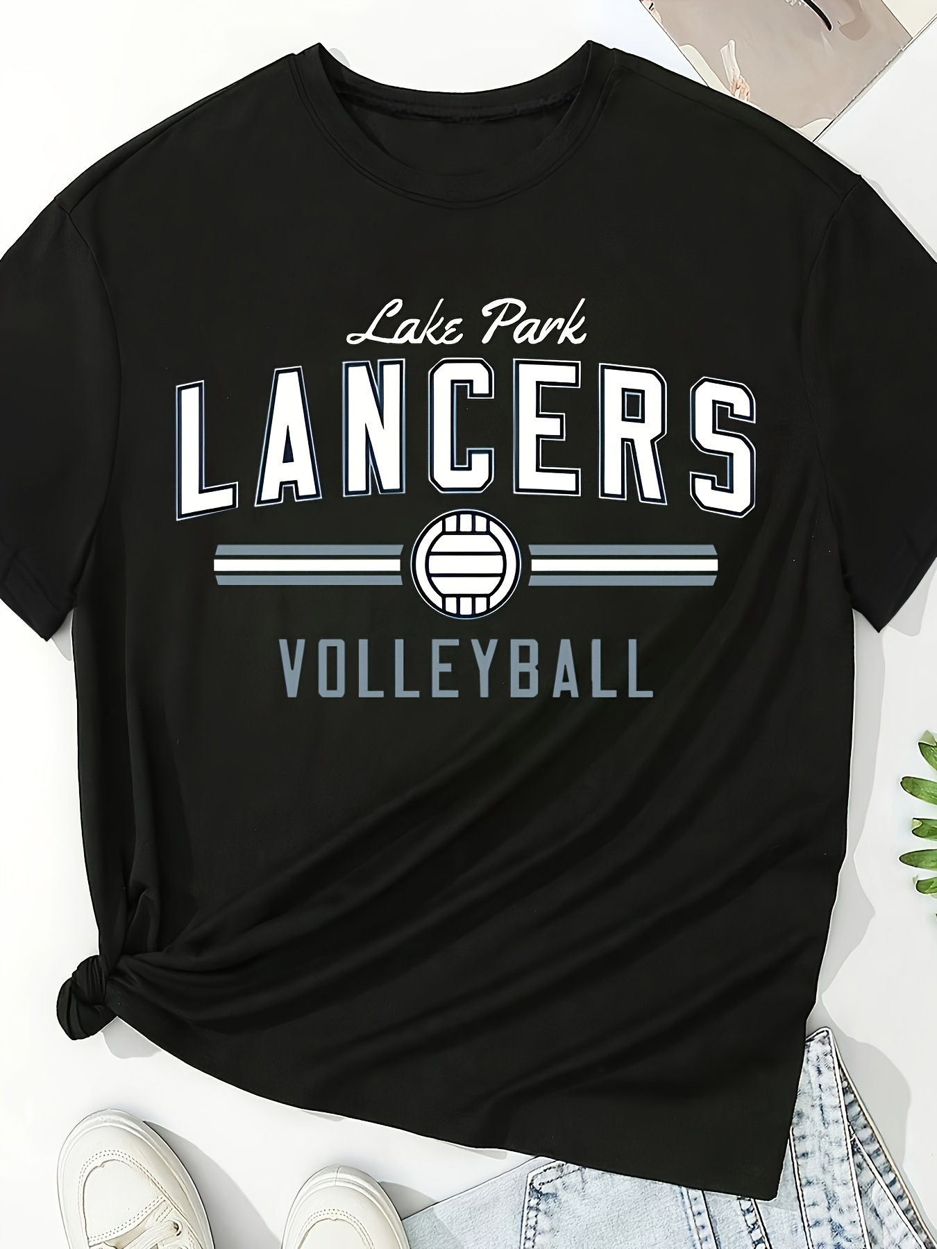 Volleyball Letter Print T shirt Short Sleeve Crew Neck - Temu New Zealand