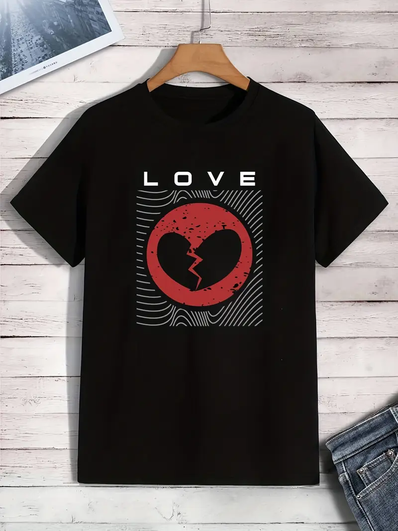 Mens Plus Size Casual Broken Heart Graphic Print Tees Temu Australia