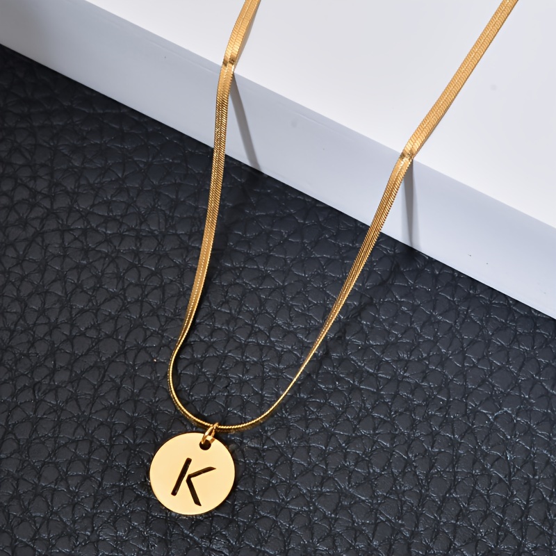 Stainless Steel 26 Letter Pendant Flat Chain Name Necklace - Temu ...