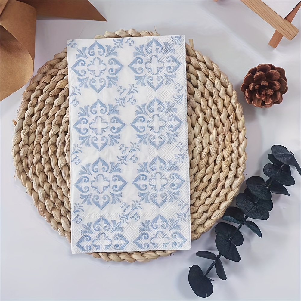 Disposable Blue Pattern Dinner Napkins, Decorative Tissue For Wedding ...
