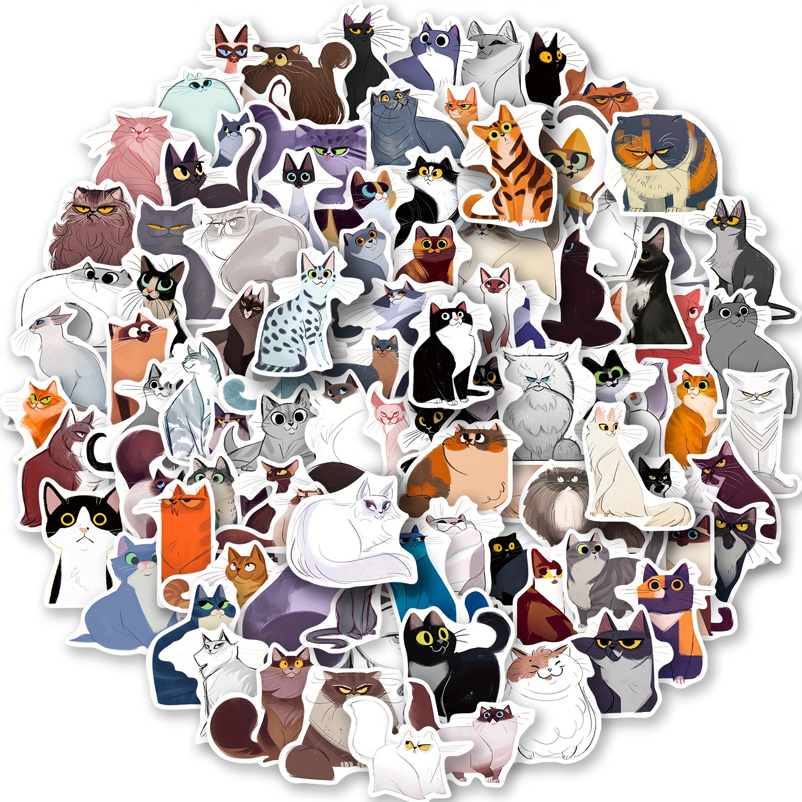 Cute Cat Stickers Pack Cartoon Cat Waterproof Vinyl Stickers - Temu Canada