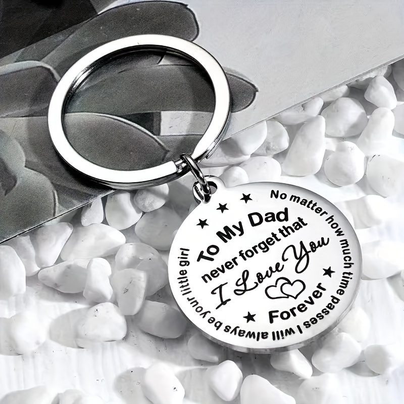 To Dad 1pc Simple Sweet Love U Theme Silvery Round Keychain Stainless ...